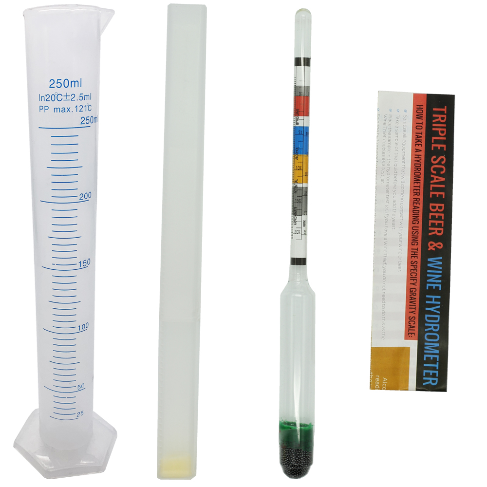HB-BHC03 Triple Scale Hydrometer with 250ml cylinder Brewed Wine for ...
