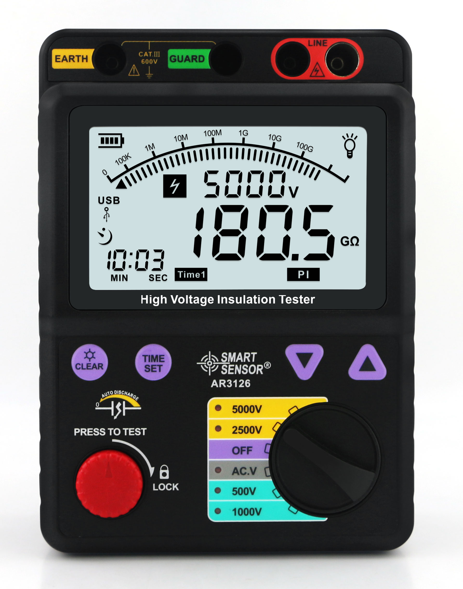 AR3126 500V / 1000V / 2500V / 5000V High Voltage Insulation Tester ...